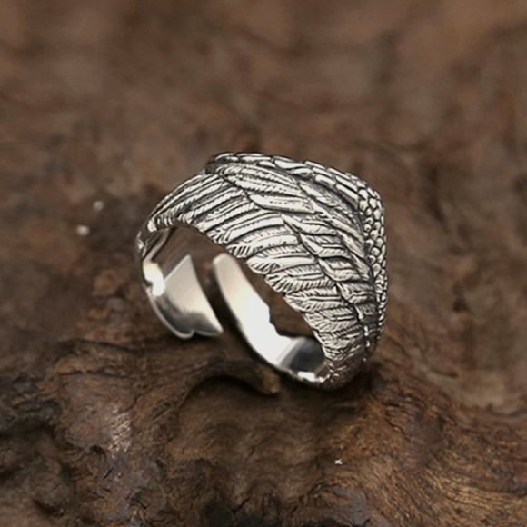 Jewelry | Alloy Ethnic Dainty Crooked Feather Carved Vintage Wings Ring ...